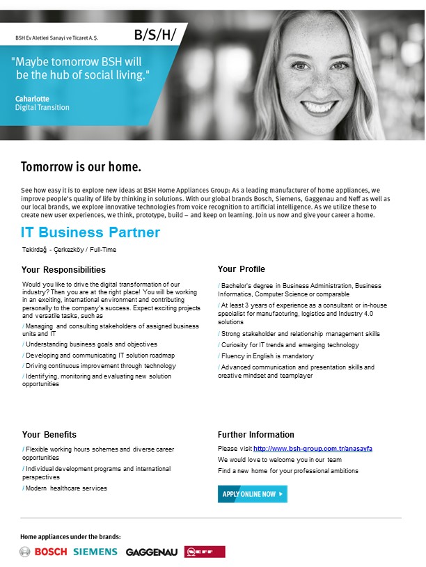 BSH Turkey IT Business Partner-Industry İş İlanı - Kariyer.net