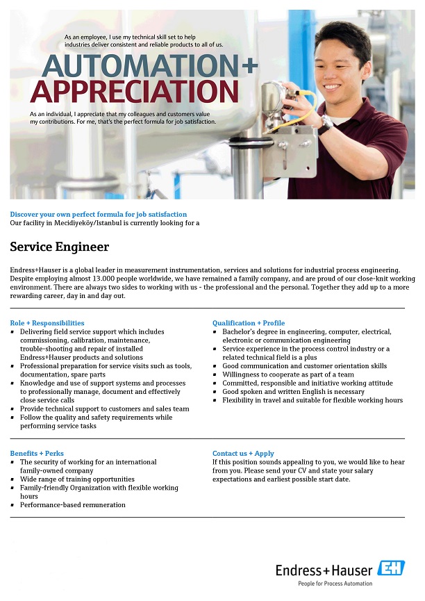Endress Hauser Elektronik San. ve Tic A.Ş. Service Engineer İş İlanı